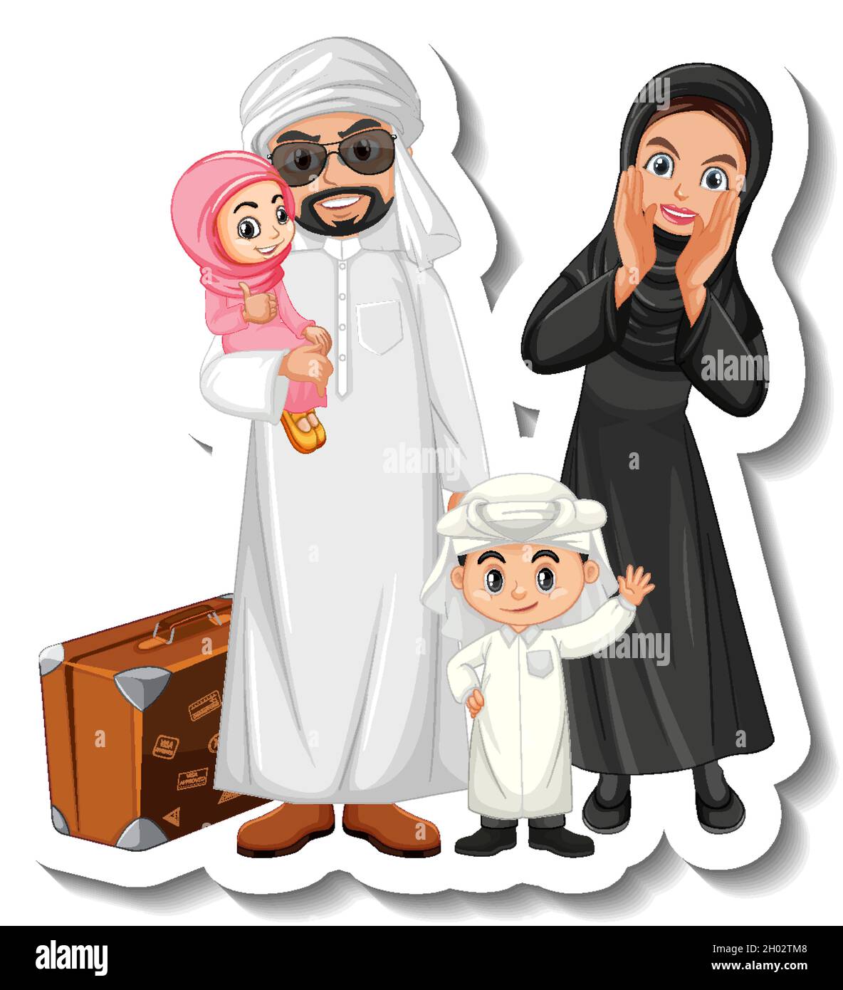 Happy Arab family cartoon character sticker on white background ...