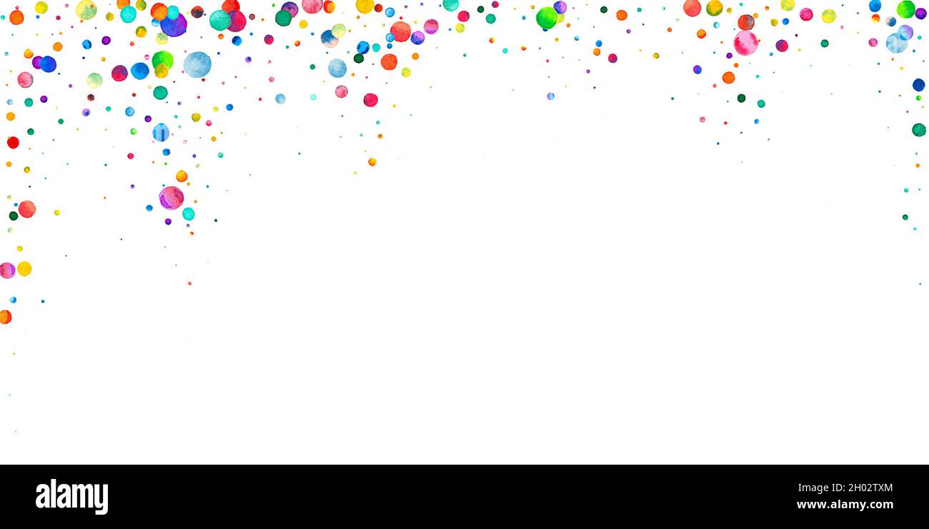 Watercolor confetti on white background. Alive rainbow colored dots ...
