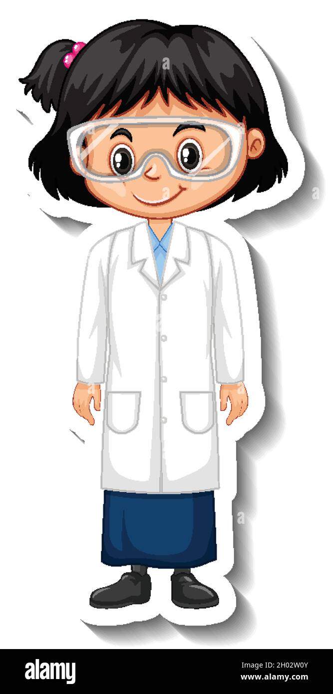 Scientist girl cartoon character sticker illustration Stock Vector ...