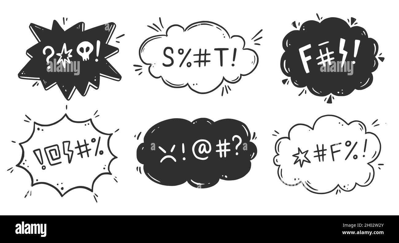 Swear word speech bubble set. Curse, rude, swear word for angry, bad ...