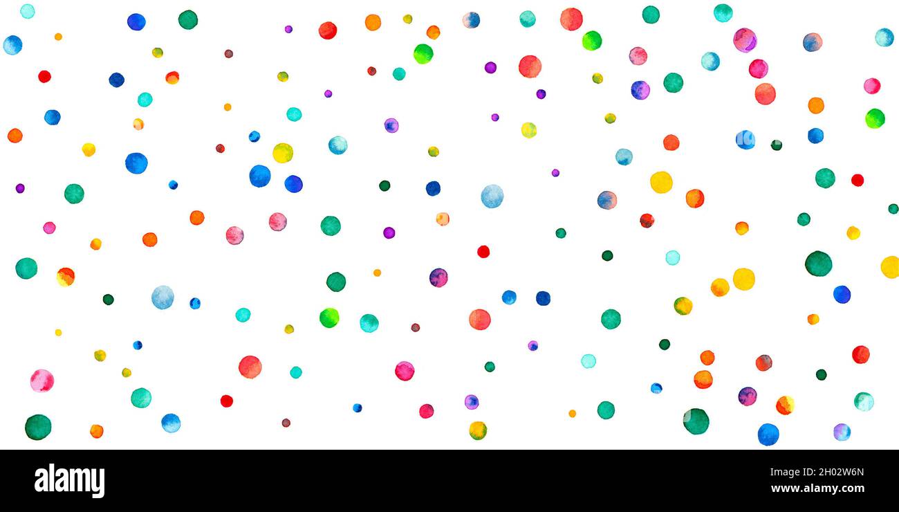 Watercolor confetti on white background. Adorable rainbow colored dots ...
