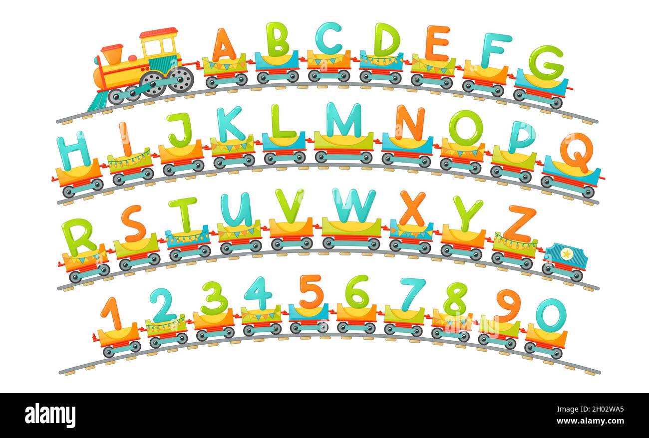 Train alphabet for kid in cartoon style. Capital letters only. Vector ...