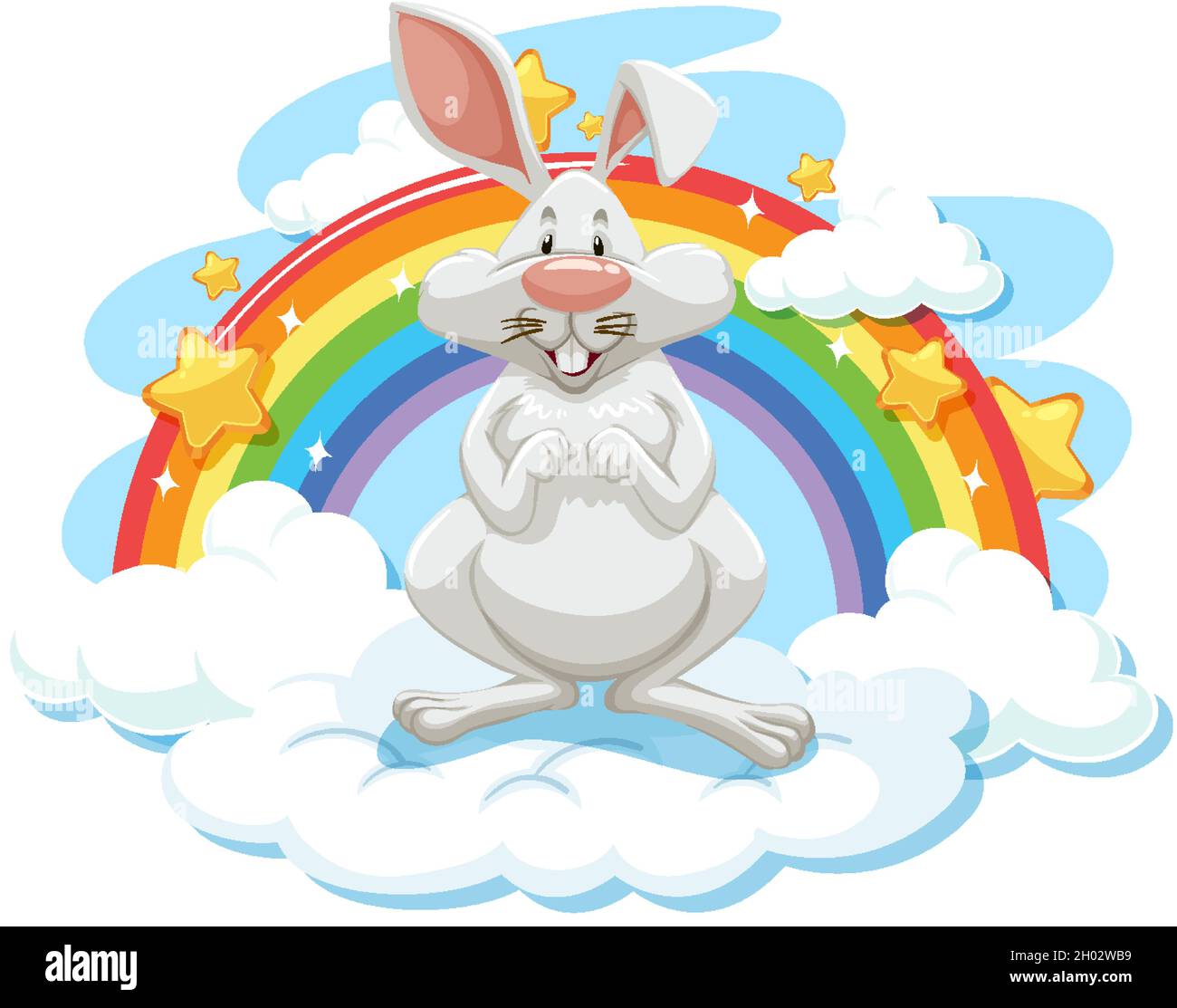 Cute rabbit on the cloud with rainbow illustration Stock Vector Image ...