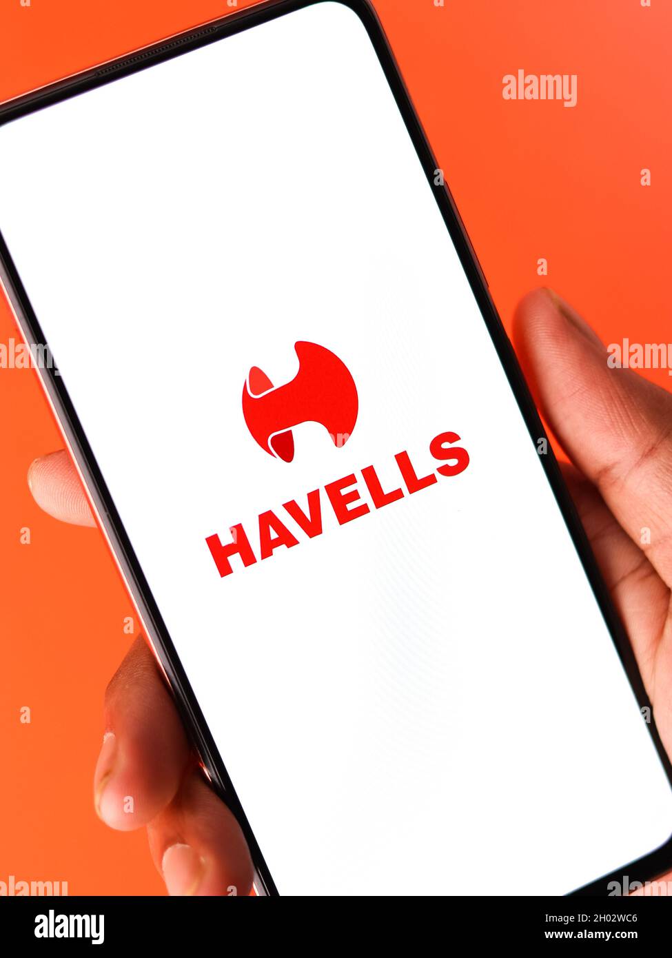 West Bangal, India - October 09, 2021 : Havells logo on phone screen ...