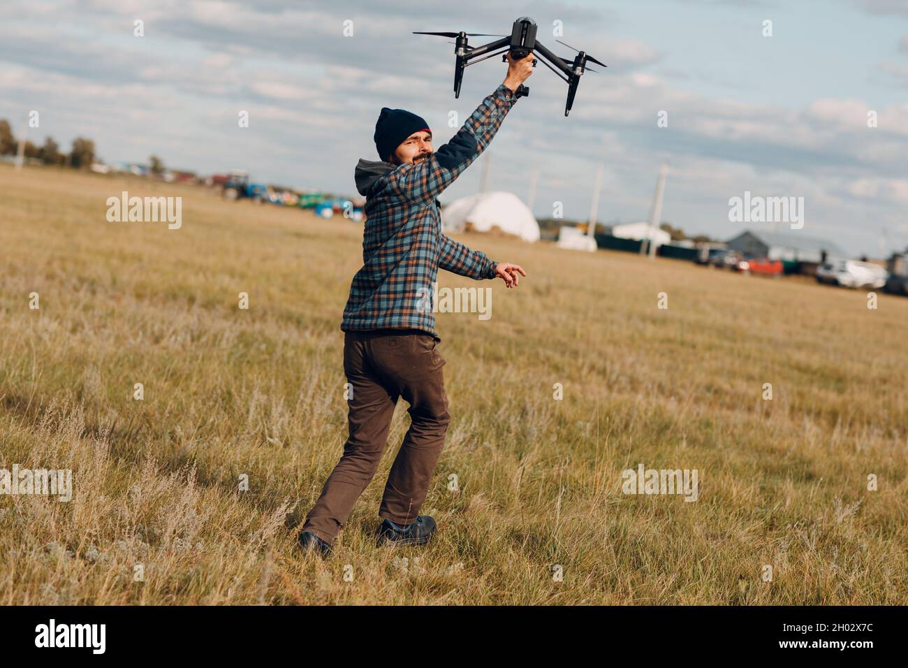 Man running in field aerial hi-res stock photography and images - Alamy