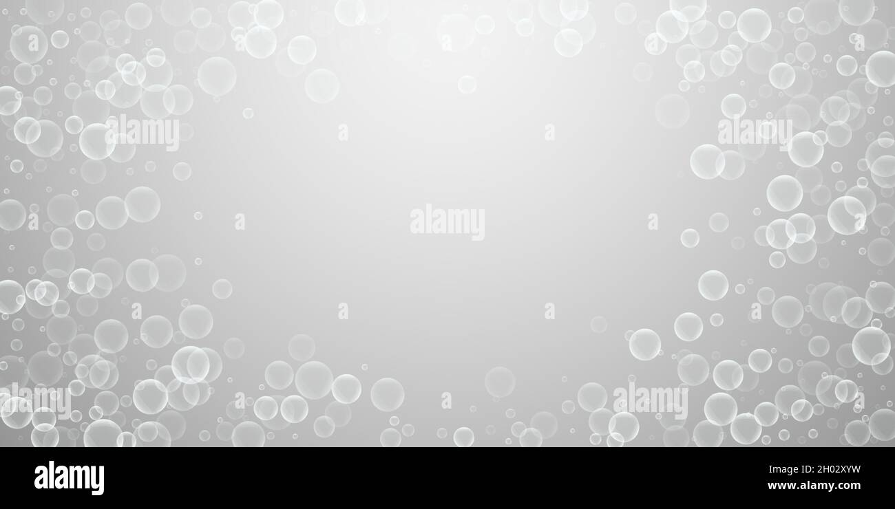 Random soap bubbles abstract background. Blowing bubbles on light grey ...
