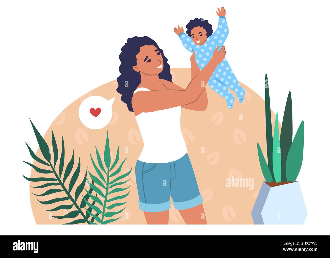 Mother playing with baby, vector illustration. Parent child ...
