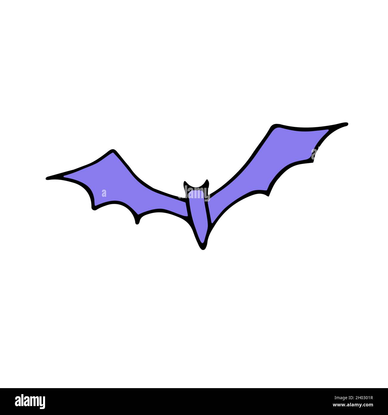 Doodle purple cute bat. Hand-drawn creepy winged animal isolated on ...