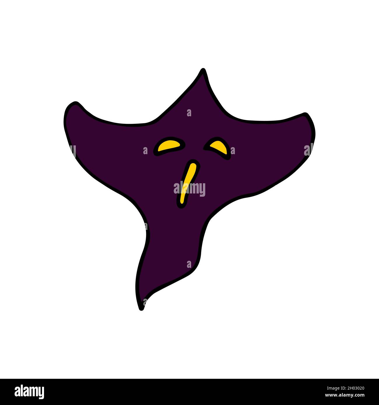 Doodle Halloween frightening ghost. Cartoon purple character isolated ...