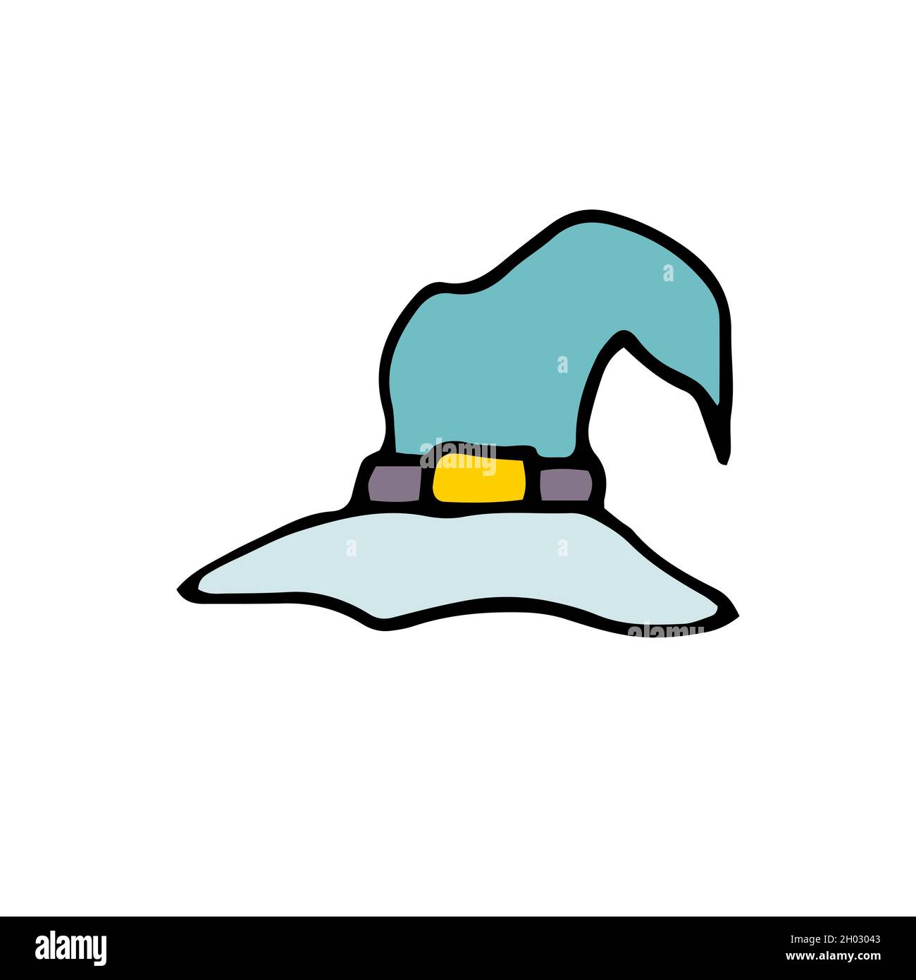 Doodle blue witch hat. Hand-drawn detail of masquerade festive costume isolated on white ...