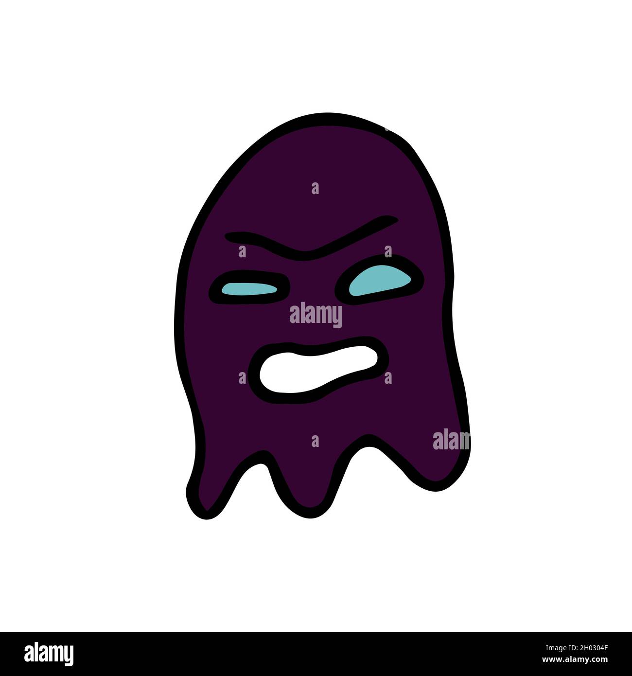 Doodle Halloween purple ghost. Cartoon character with grin isolated on ...
