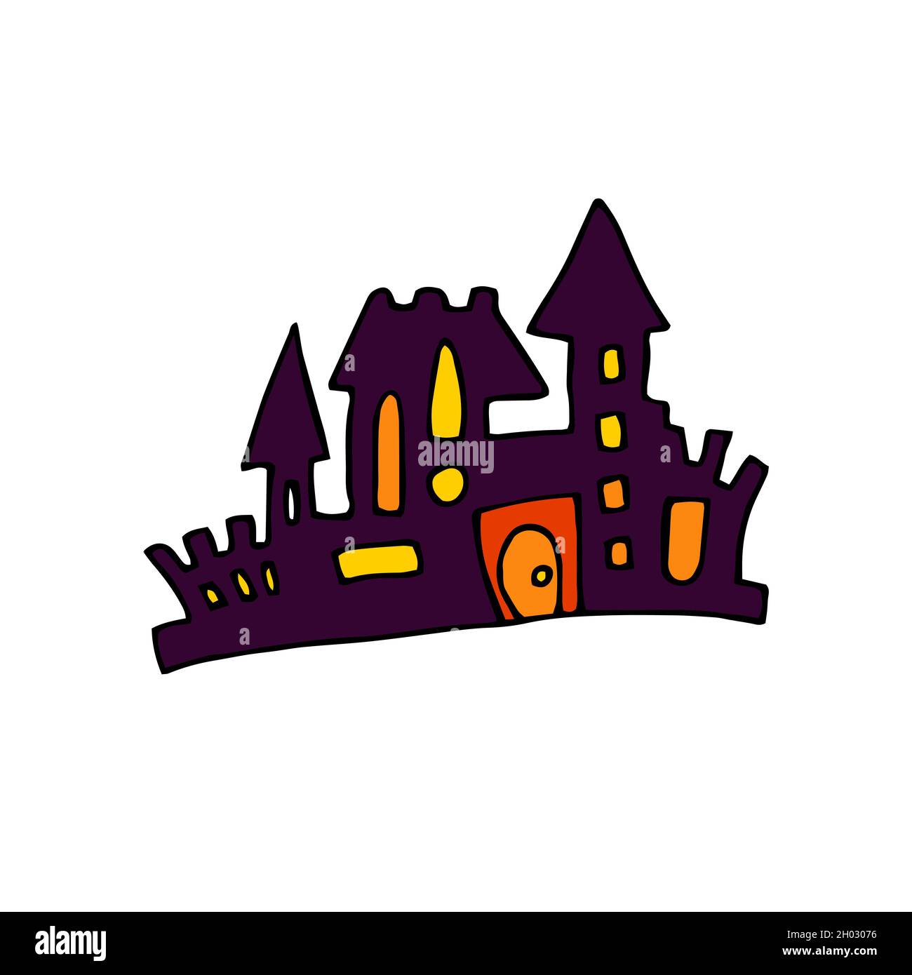 Doodle vector color creepy castle. Hand-drawn house isolated on white ...