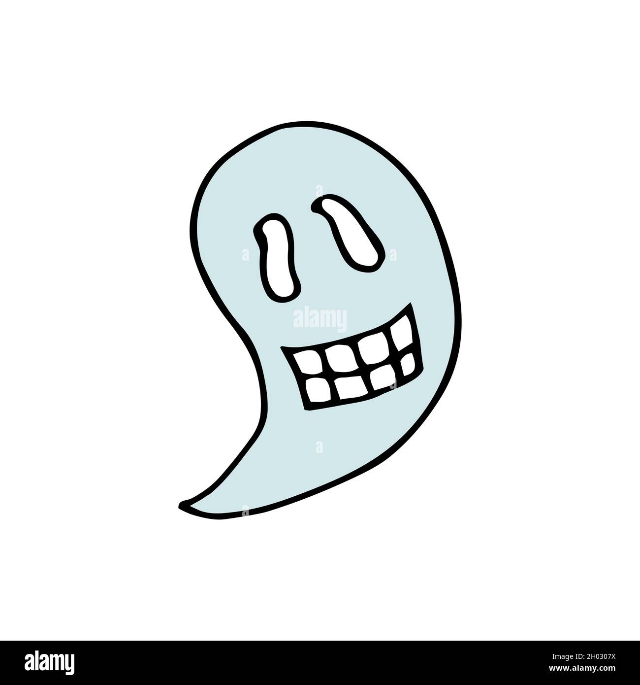 Doodle Halloween smiling ghost. Cartoon character with grin isolated on ...