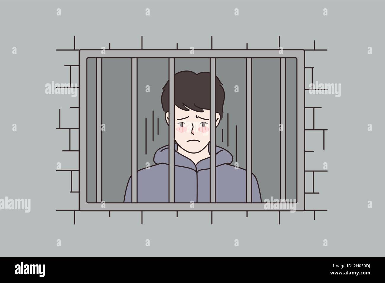Cartoon Illustration Prisoner Man Locked High Resolution Stock ...