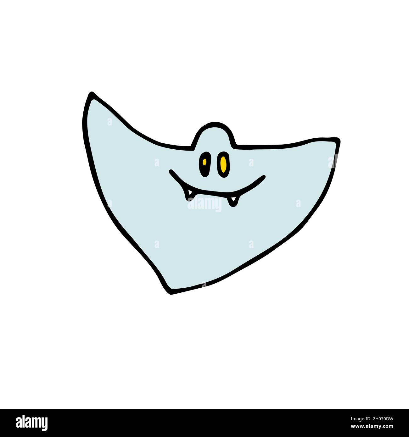 Doodle Halloween smiling ghost. Cartoon character with fangs isolated ...