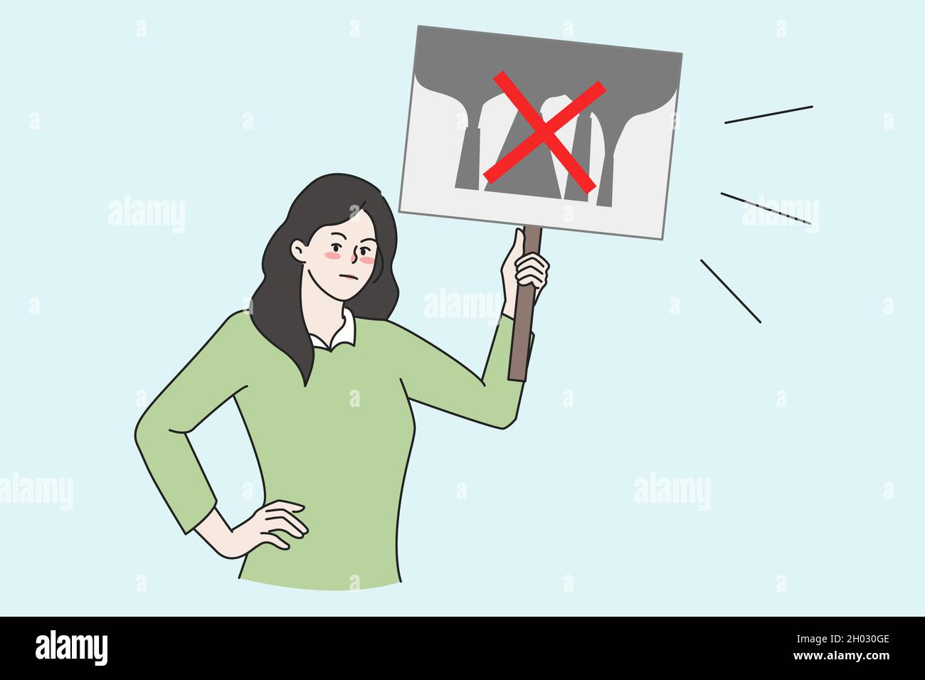 Woman activist with banner protest against plant air pollution. Female ...