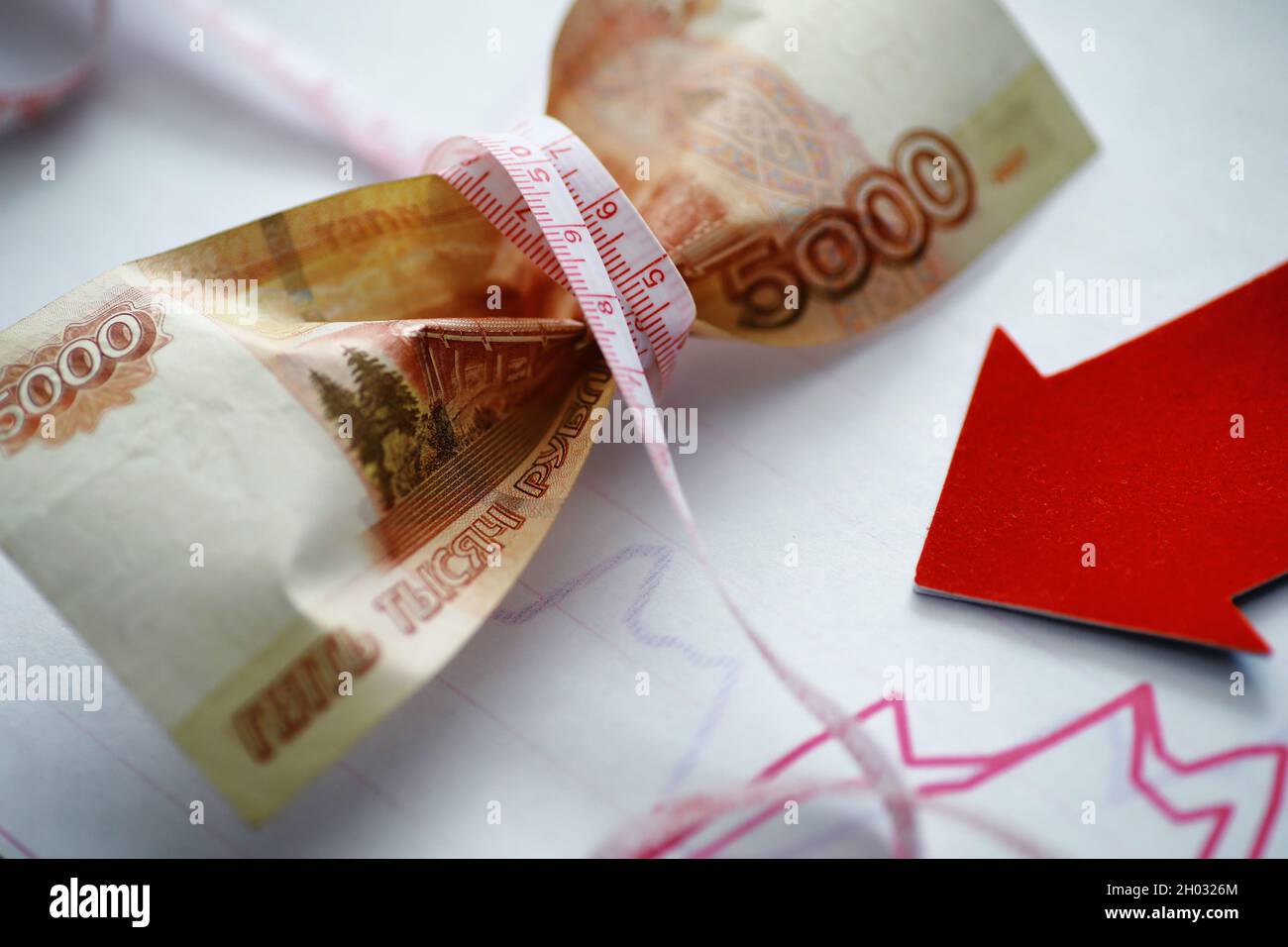Business concept. The depreciation of the national currency. Bill with ...