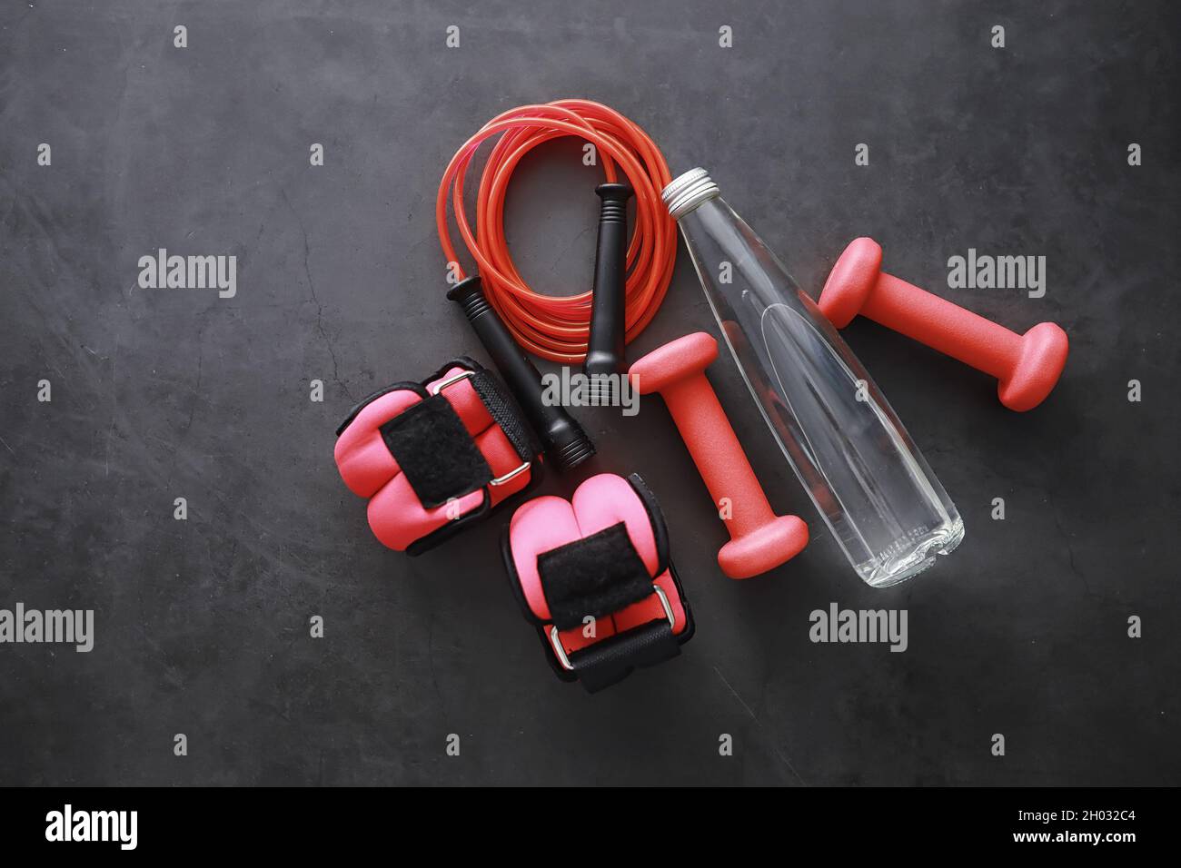 Sport and healthy lifestyle. Accessories for sports. Yoga mat dumbbell ...