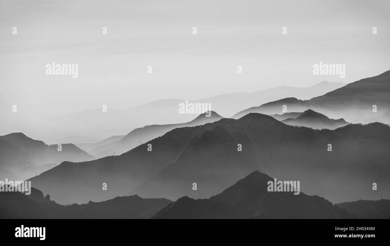 Overview of abstract black and white mountains Stock Photo - Alamy
