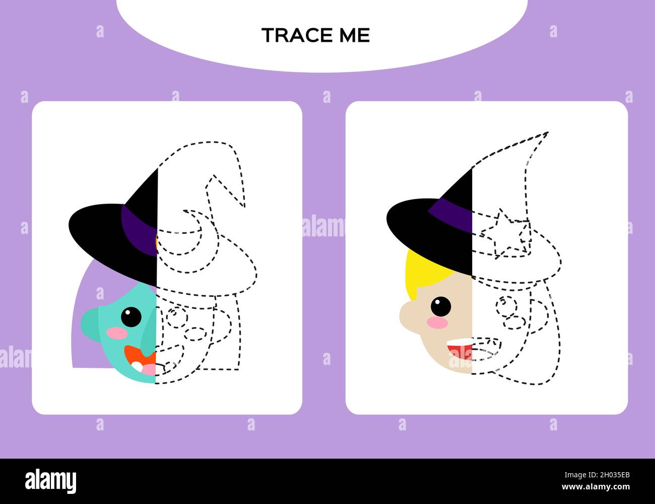 Witch and Cute Little Witch worksheet. Education Game for Children ...