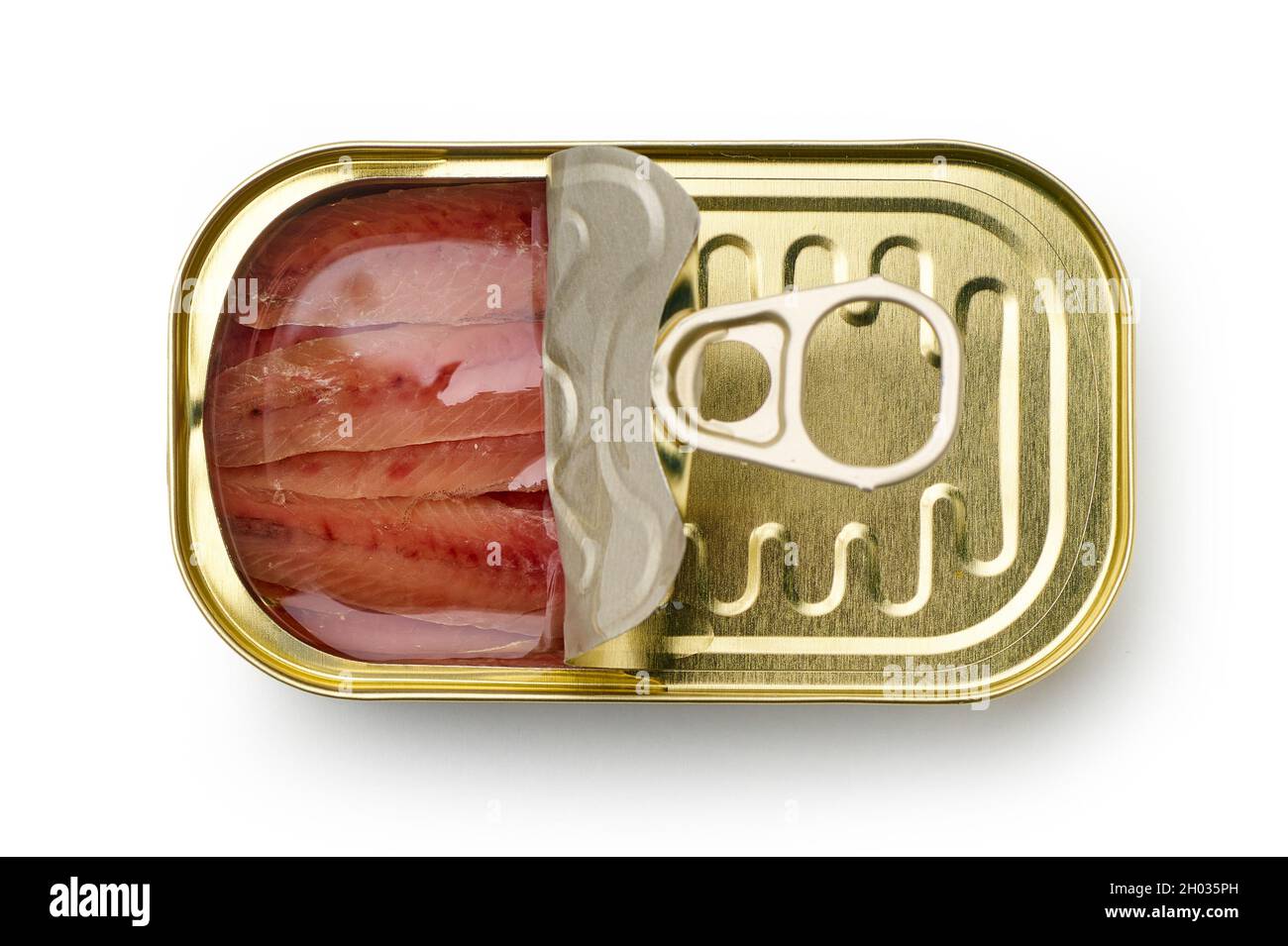 canned anchovy fillets isolated on white background, top view Stock ...