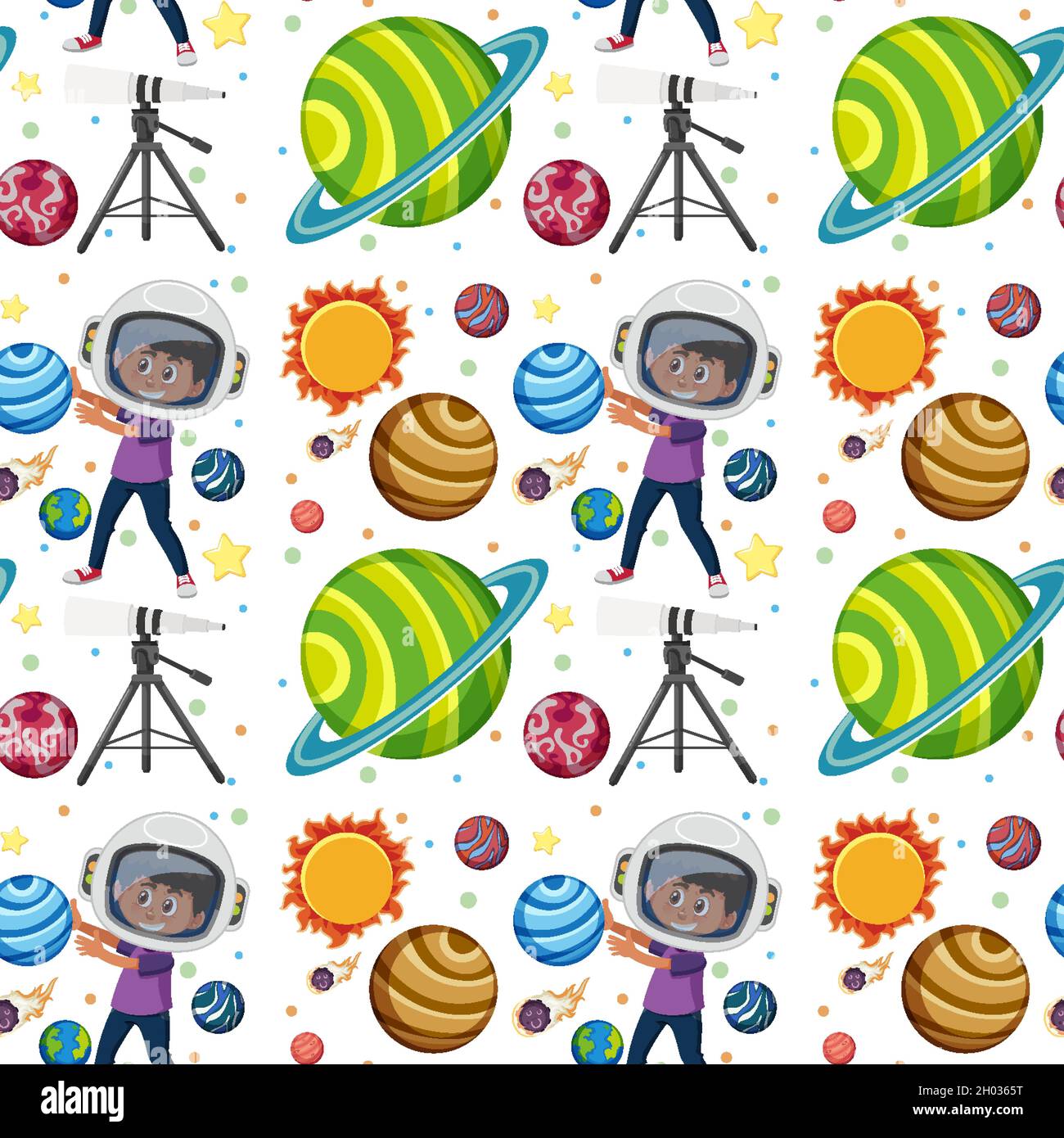 Children learning solar system seamless background illustration Stock ...