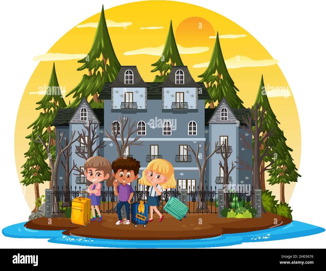 Haunted house at daytime scene illustration Stock Vector Image & Art ...