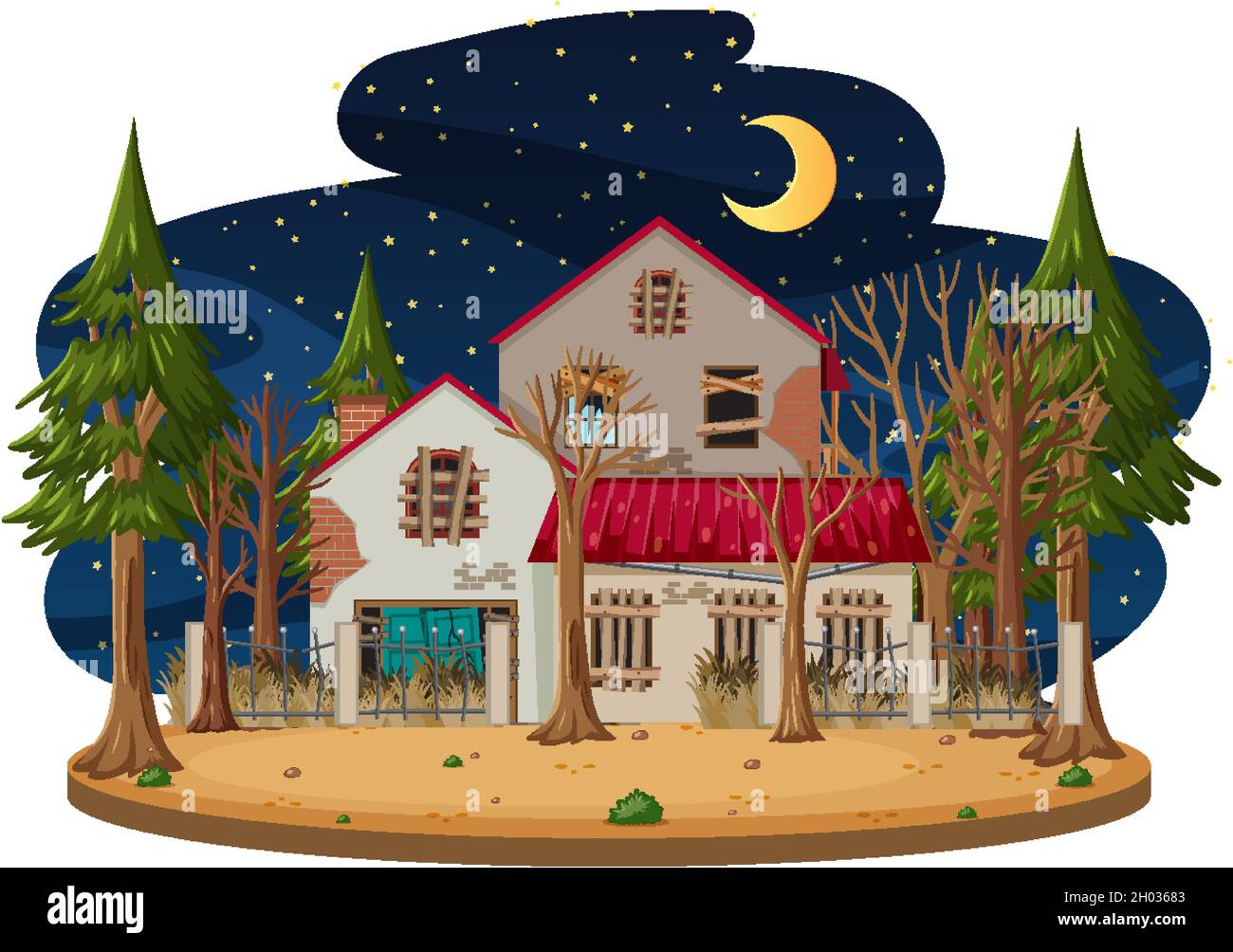 Isolated old broken house in the rural illustration Stock Vector Image ...