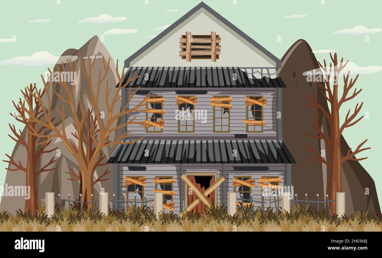 Isolated old broken house in the rural illustration Stock Vector Image ...