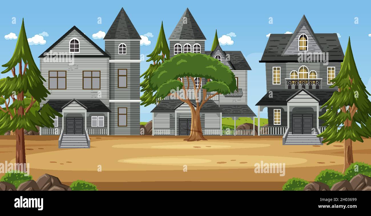 Scene with many colonial buildings at daytime illustration Stock Vector ...