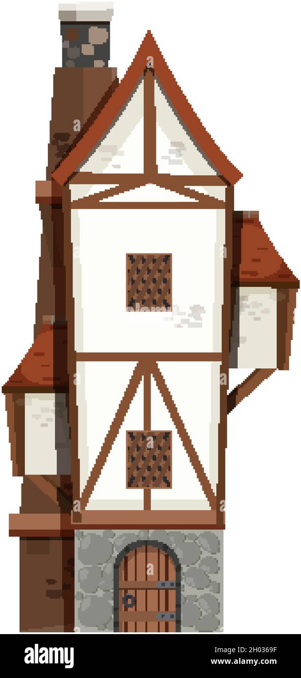 Ancient medieval house isolated on white background illustration Stock ...