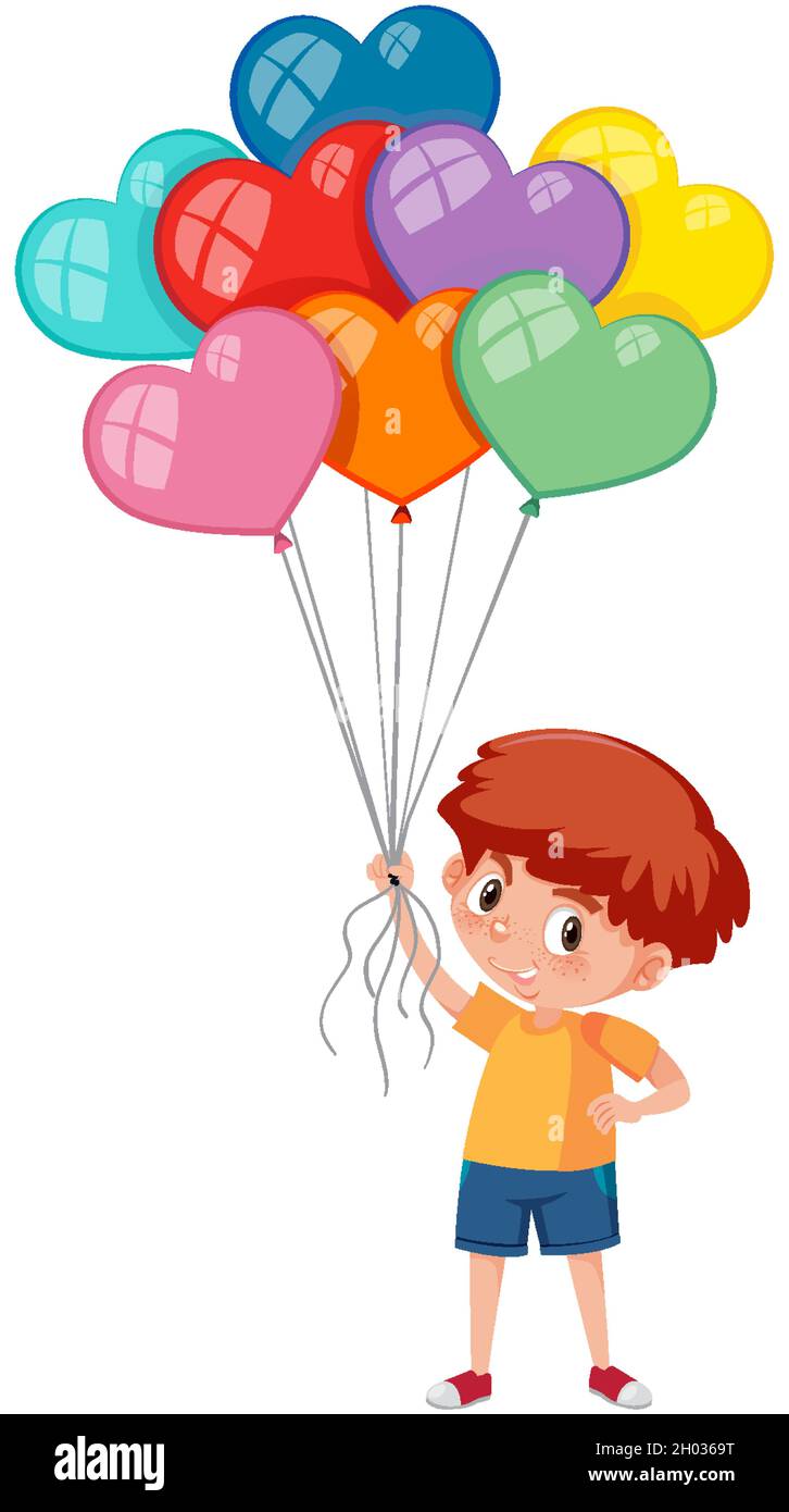 Kid holding heart balloon on white background illustration Stock Vector ...