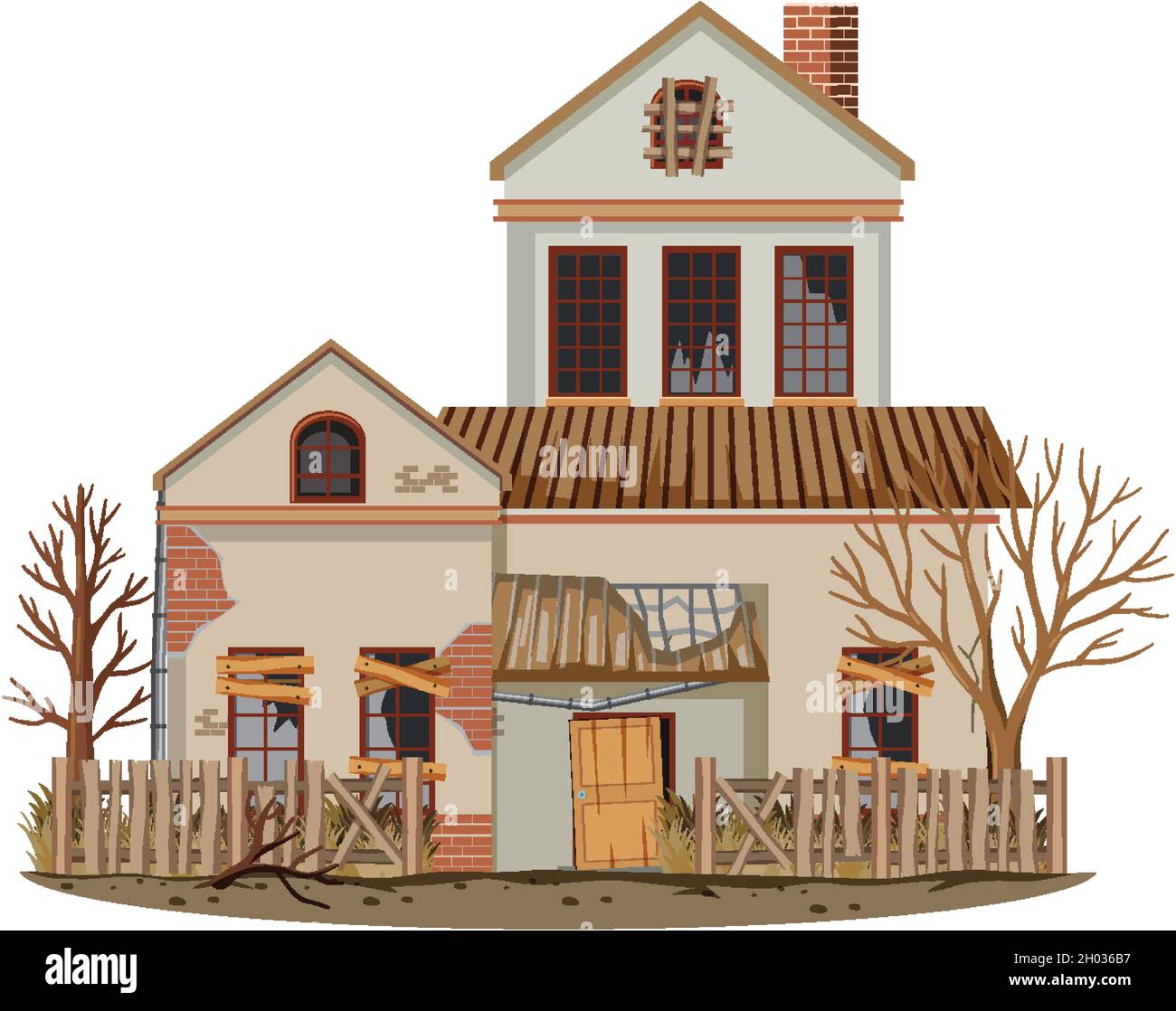 Isolated old broken house in the rural illustration Stock Vector Image ...