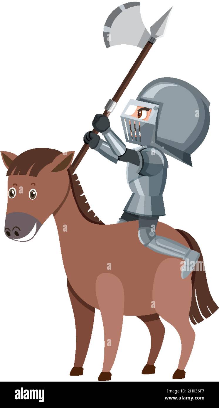Knight riding horse cartoon character on white background illustration ...