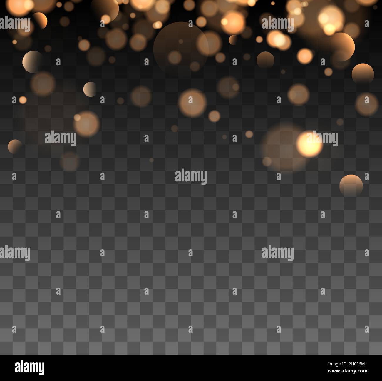 Shining bokeh isolated on transparent background. Golden bokeh lights with glowing particles ...