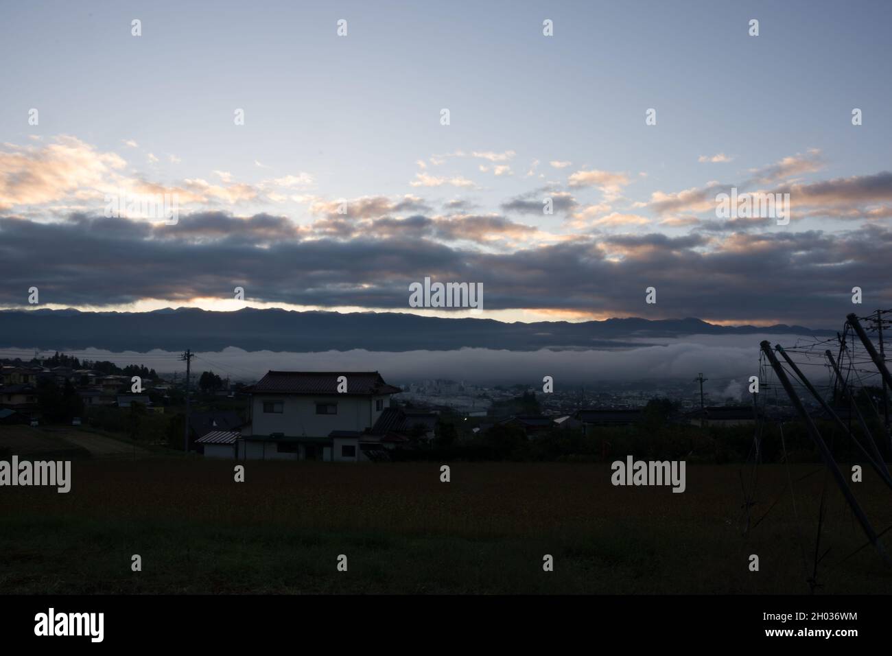 Iida, Nagano, Japan, 2021-11-10, Clouds lighted by the sun during ...