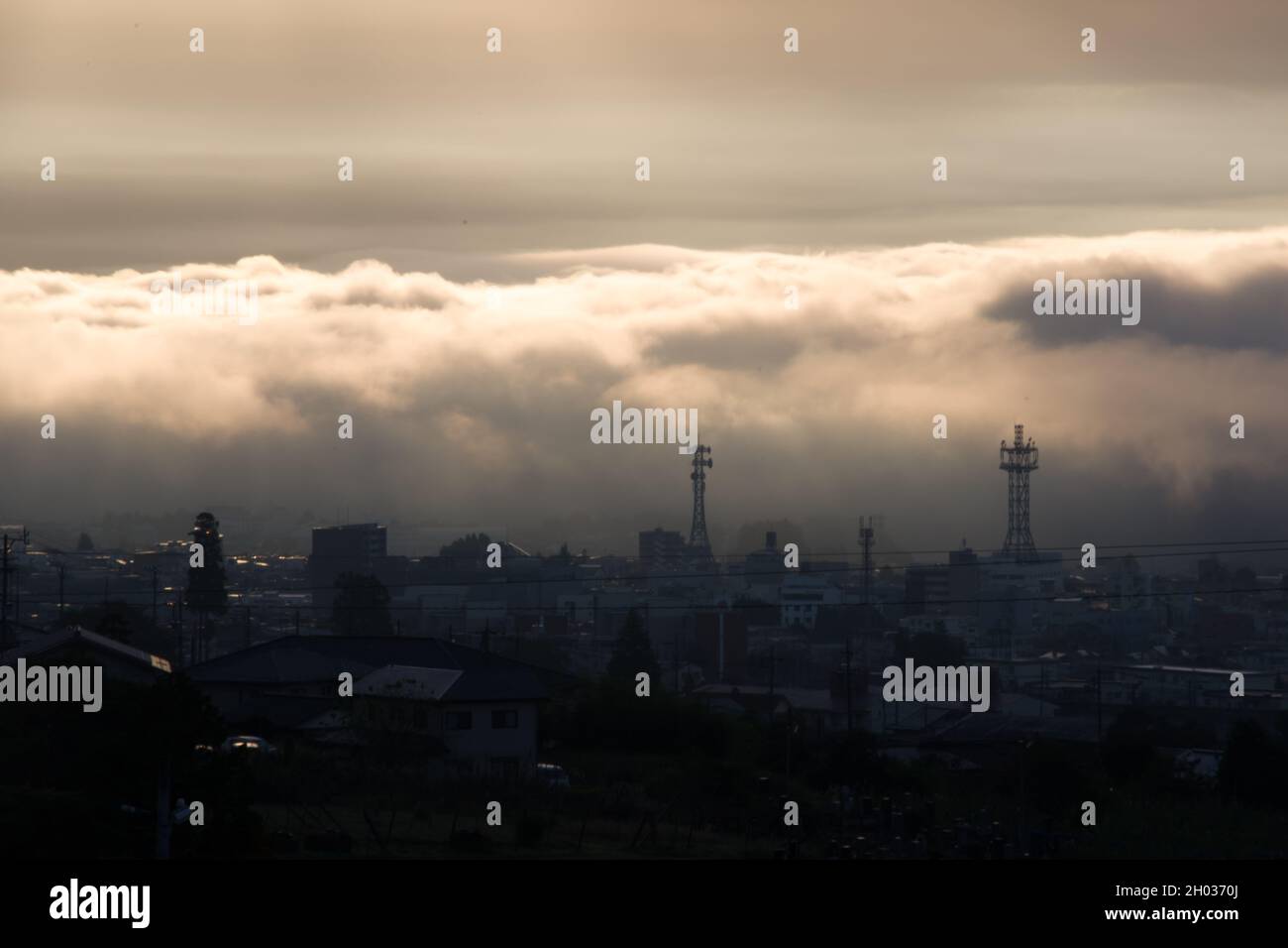 Iida, Nagano, Japan, 2021-11-10, Clouds lighted by the sun during ...