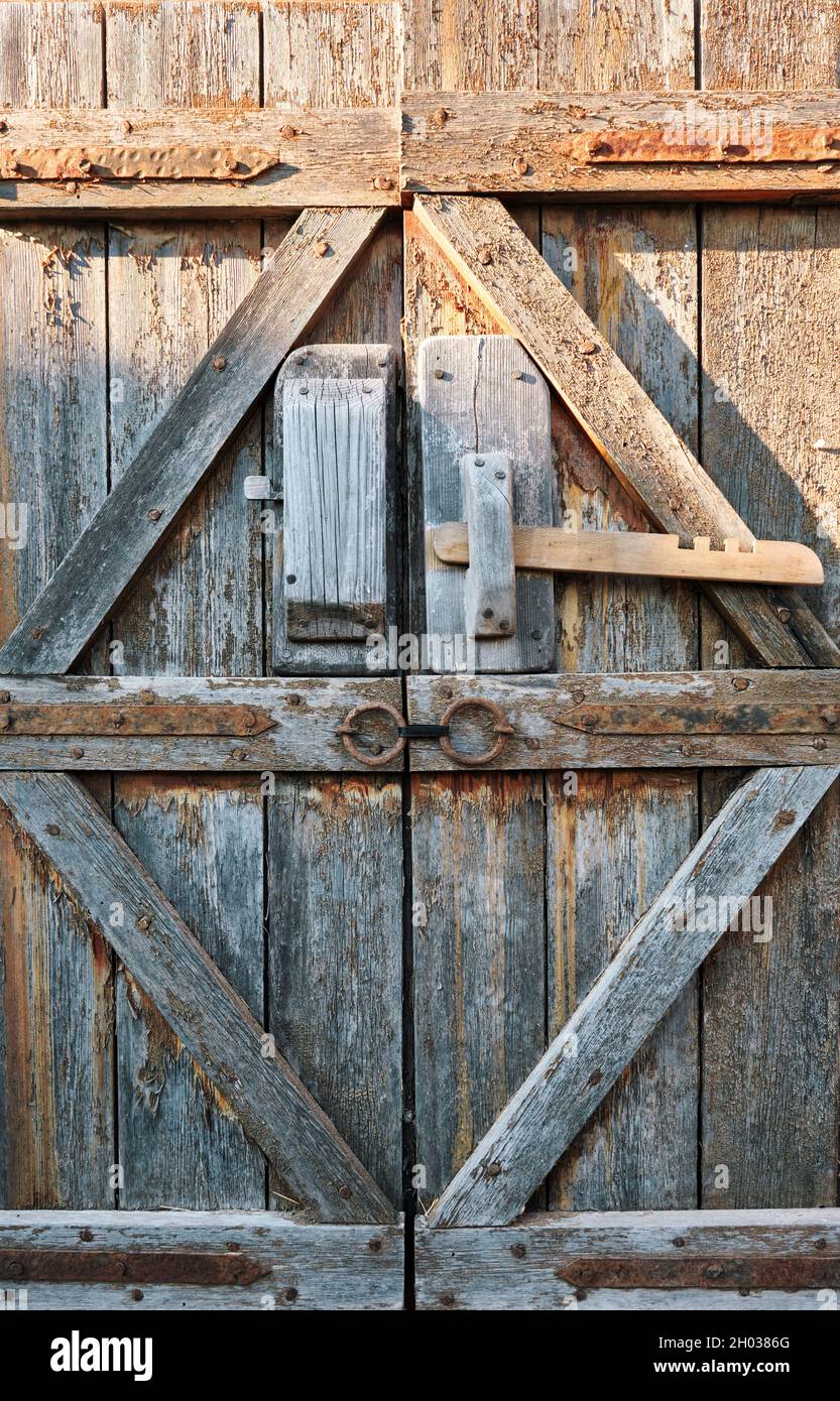 Ancient wooden door with lock. Ionian Greek architecture Stock Photo ...