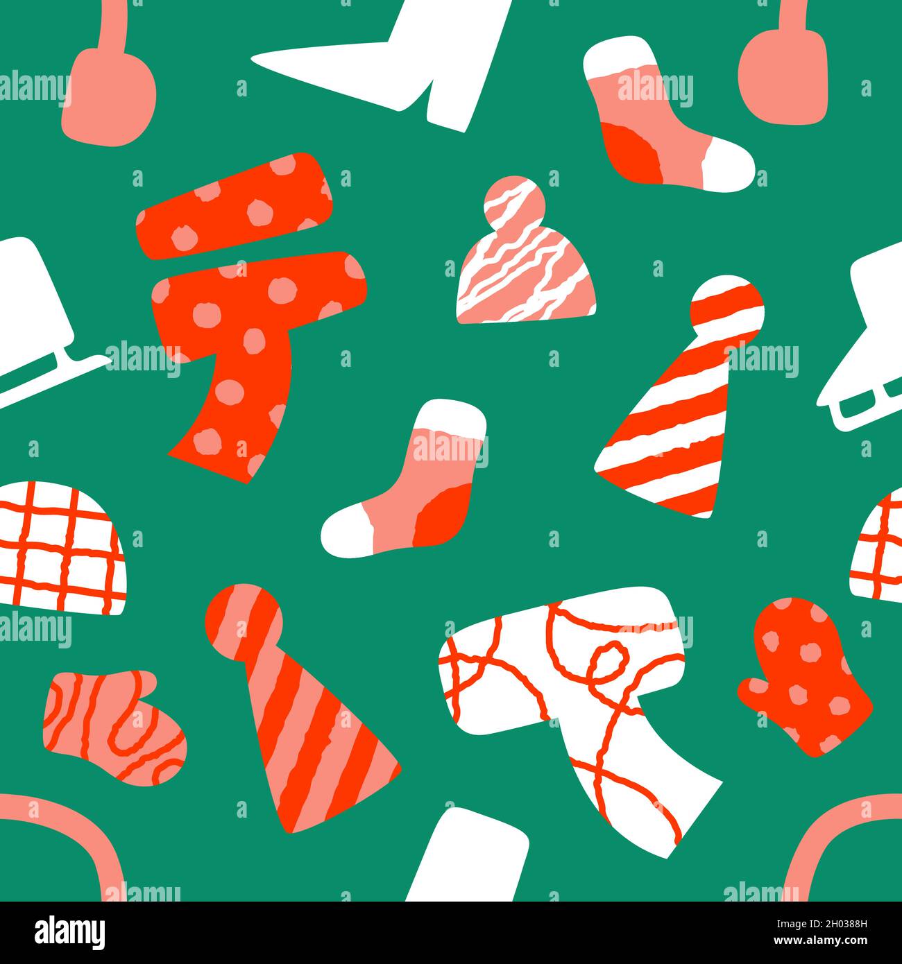 Christmas season clothes seamless pattern illustration. Festive winter ...