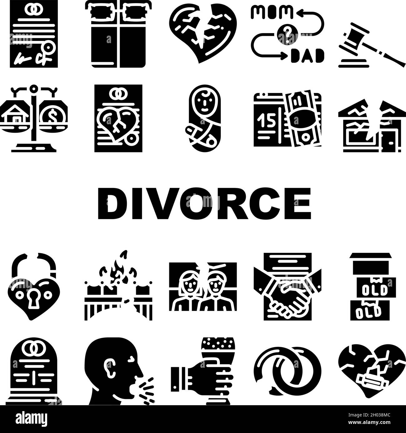 Divorce Couple Canceling Marriage Icons Set Vector Stock Vector Image ...