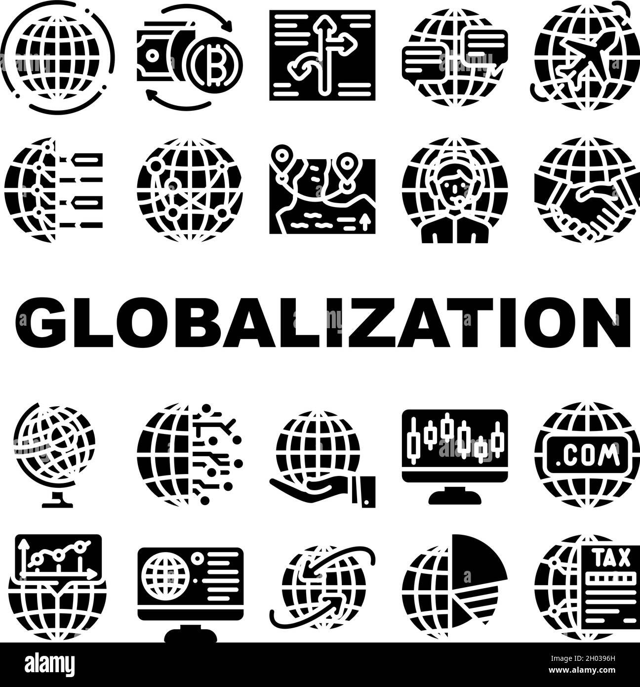 Globalization Worldwide Business Icons Set Vector Stock Vector Image ...