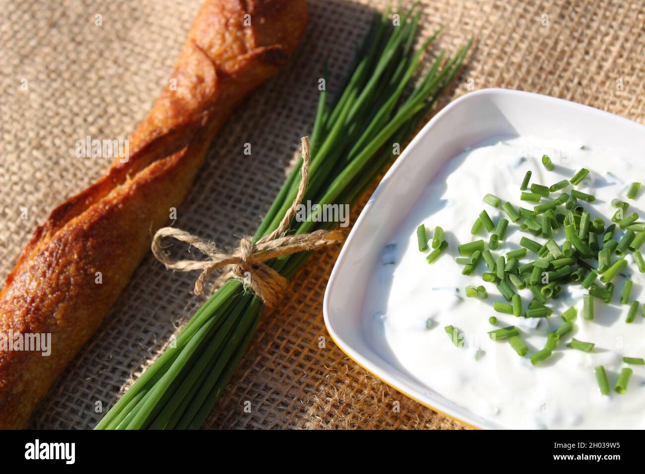 chives curd, chives and bread Stock Photo - Alamy