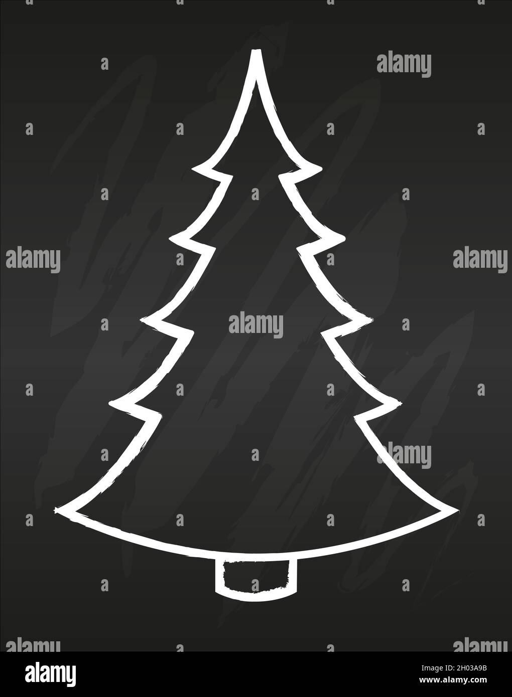 White chalk vector sketch of Christmas tree on black chalkboard ...