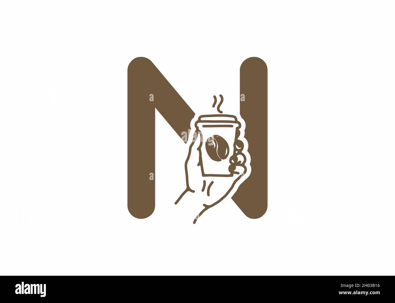 Brown color of N initial letter with line art coffee cup design Stock ...