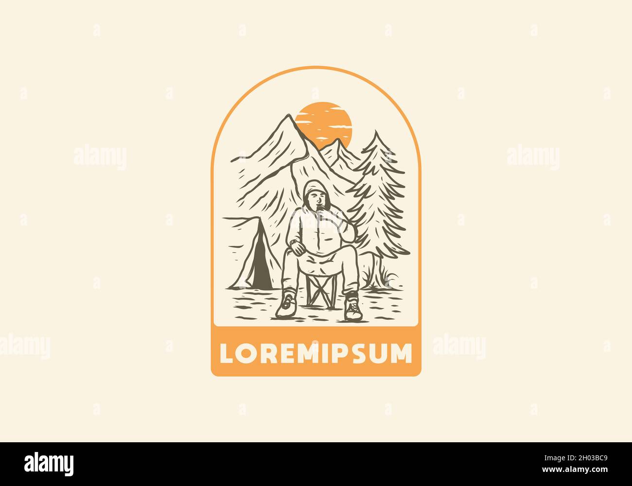 Line art illustration drawing of man on mountain design Stock Vector ...