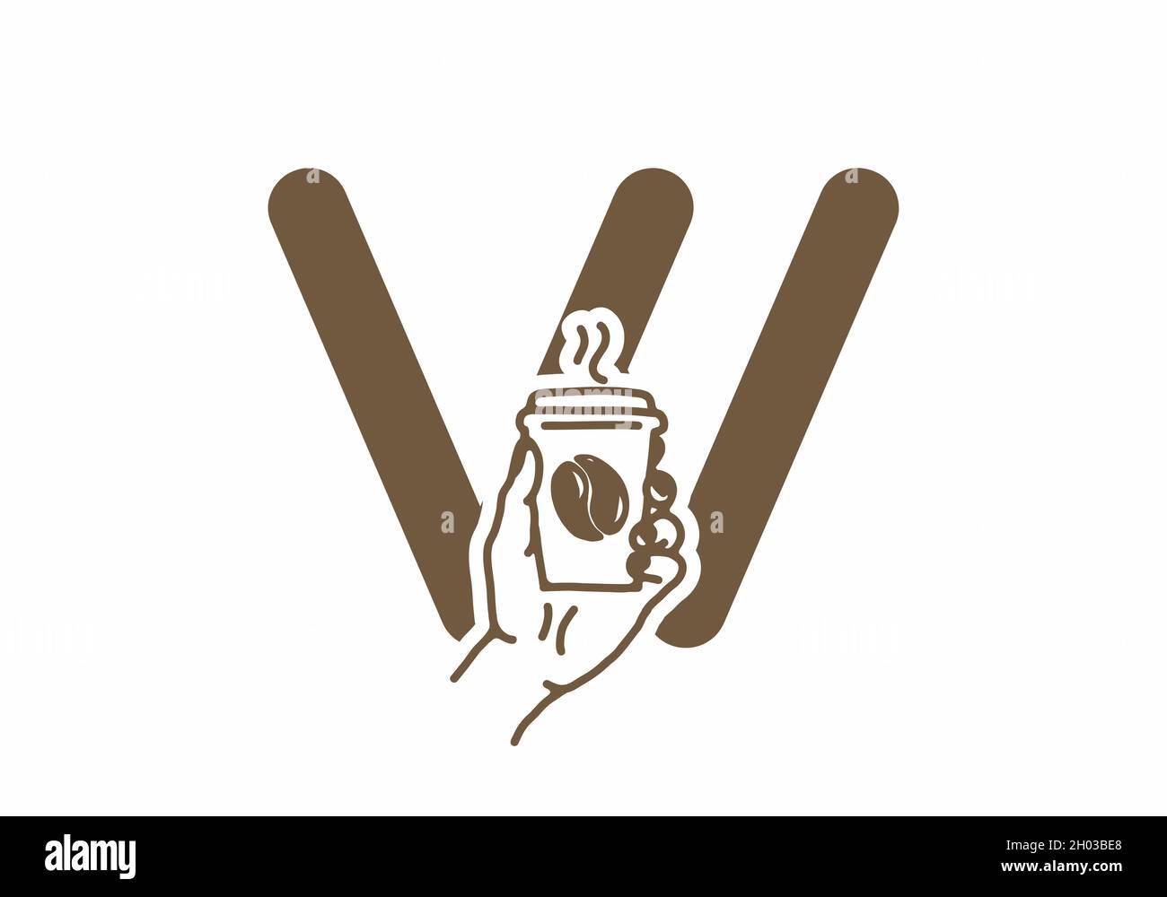 Brown color of W initial letter with line art coffee cup design Stock ...