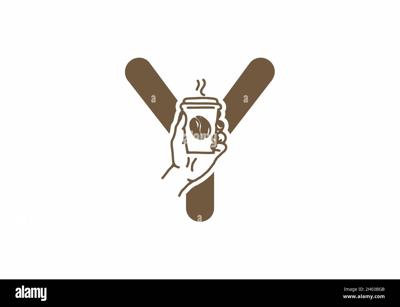 Brown color of Y initial letter with line art coffee cup design Stock ...
