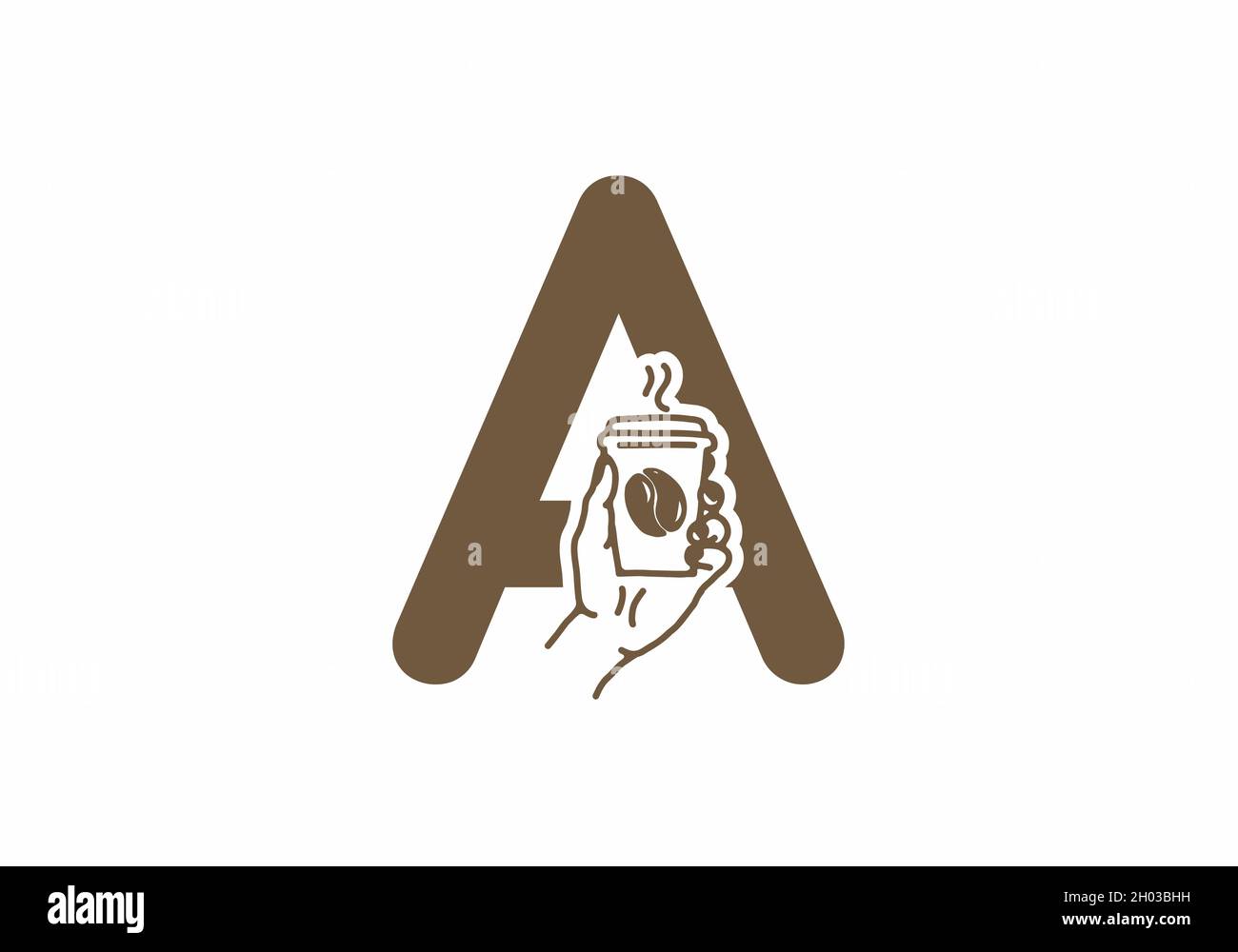 Brown color of A initial letter with line art coffee cup design Stock ...