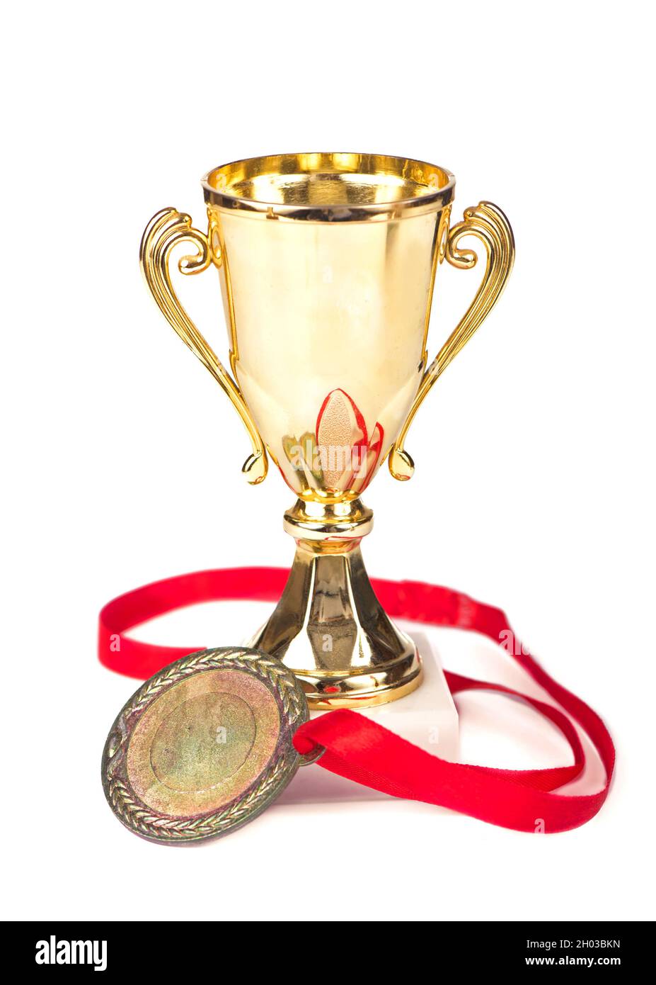 Trophies, cups, medals isolated on white. The trophy is a tangible and ...