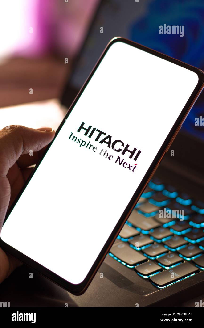 West Bangal, India - October 09, 2021 : Hitachi logo on phone screen ...